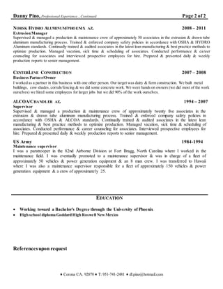 Danny Pino extrusion manager resume | PDF