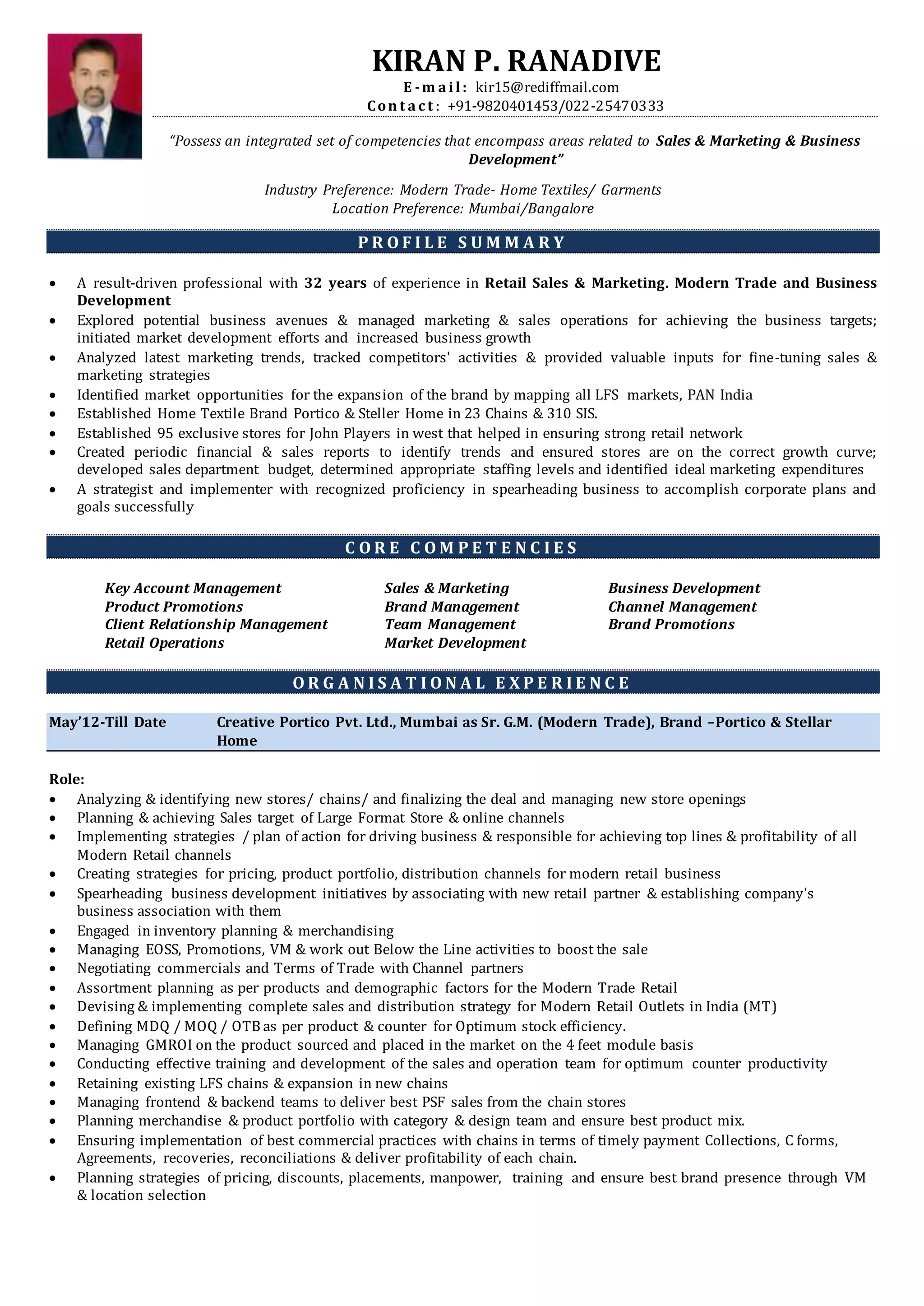 Resume Kiran Ranadive | PDF