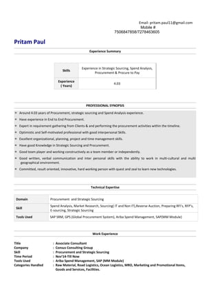 Resume_Pritam Paul_15.3 | DOC | Logistics | Business