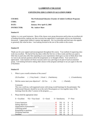 Continuing Education Evaluation Form | DOC