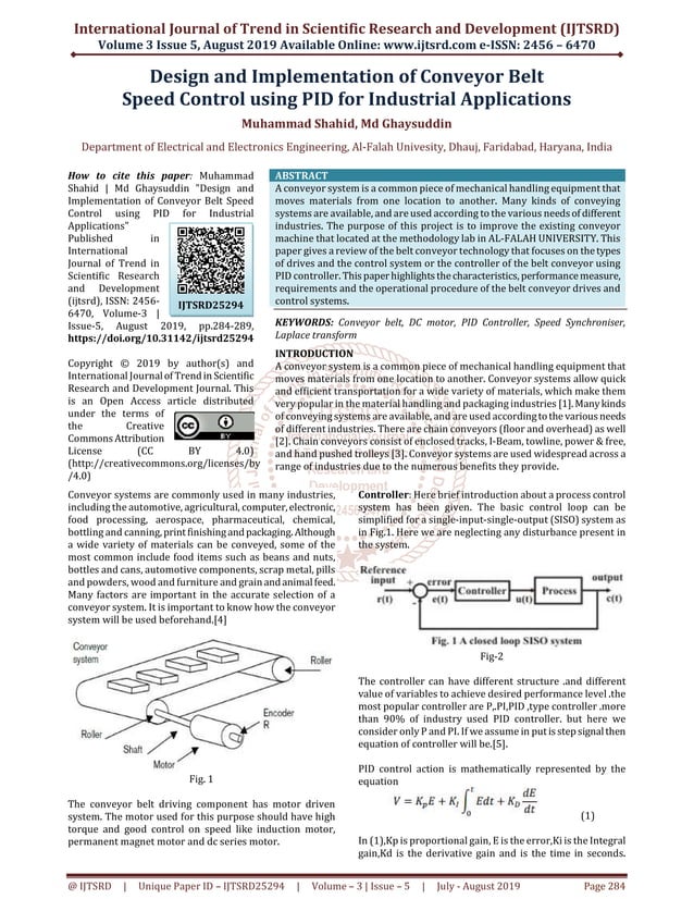 Design and Implementation of Conveyor Belt Speed Control using PID for Industrial Applications ...