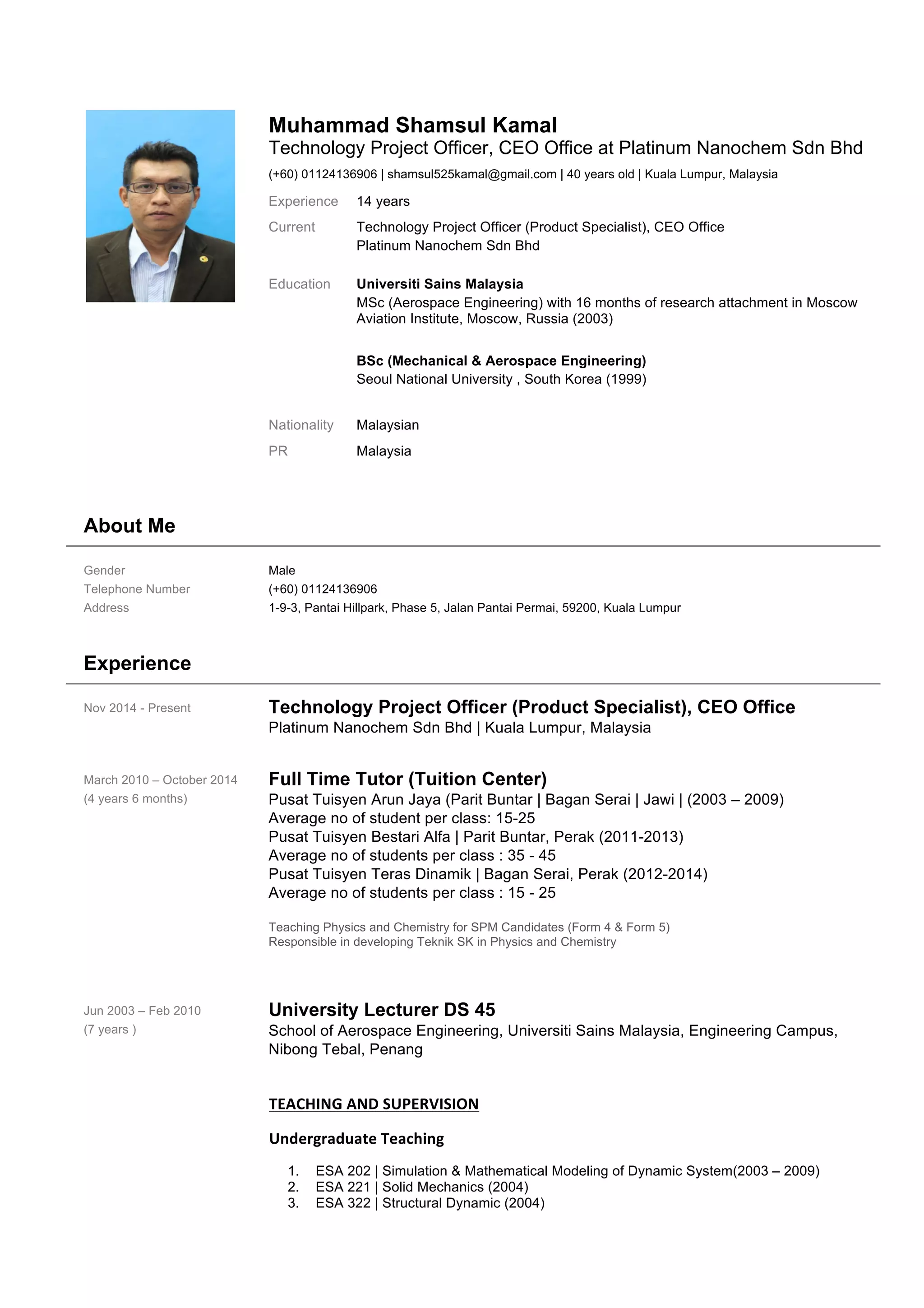 Muhammad Shamsul Kamal-Resume | PDF