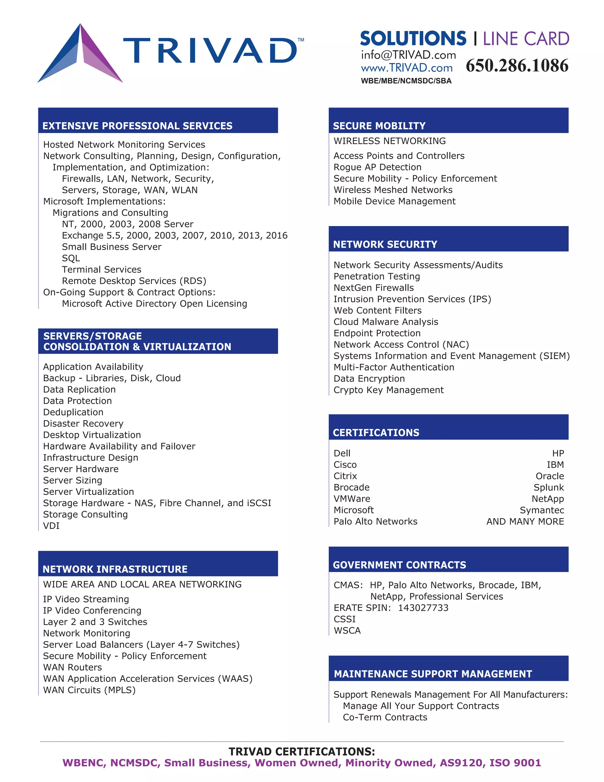 TRIVAD Products Linecard | PDF