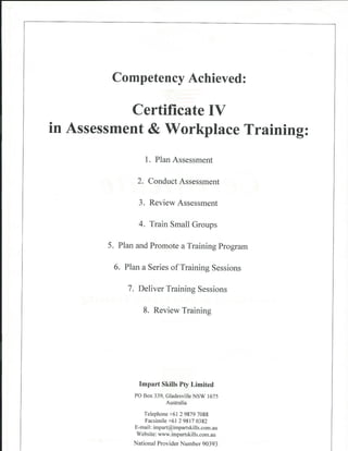 Certificate IV in Assessment and Workplace training | PDF | Educational ...