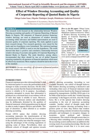 Effect of Window Dressing Accounting and Quality of Corporate Reporting ...