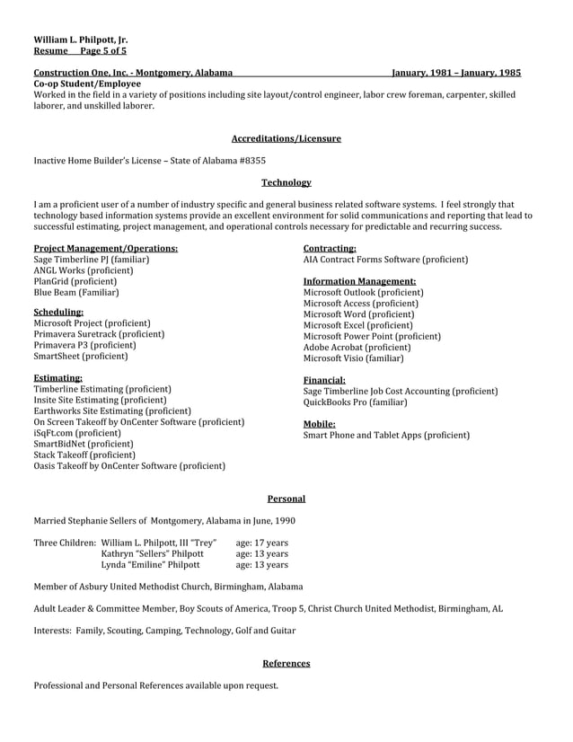 William Philpott Resume Feb 2016 | PDF | Construction Industry | Industries