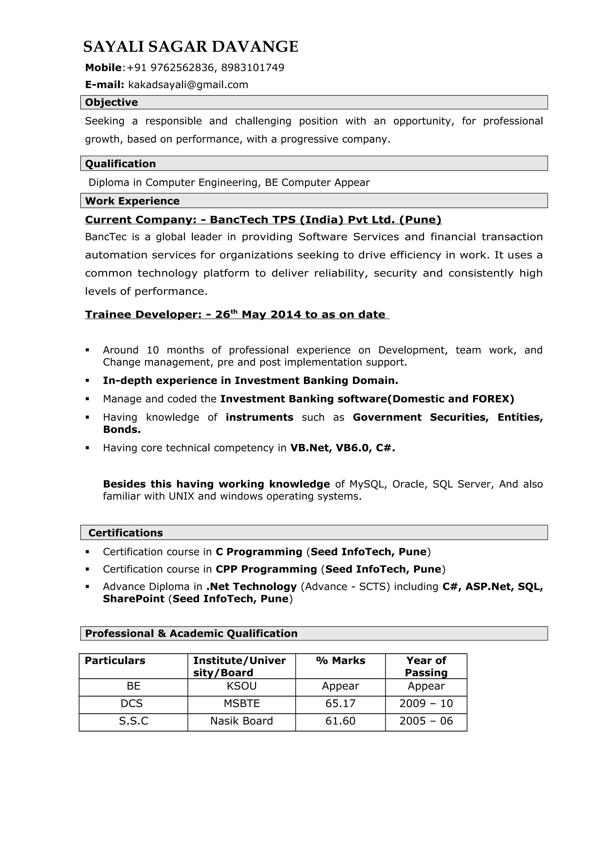 Sayali Resume | PDF