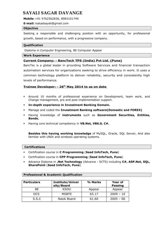 Sayali Resume | PDF