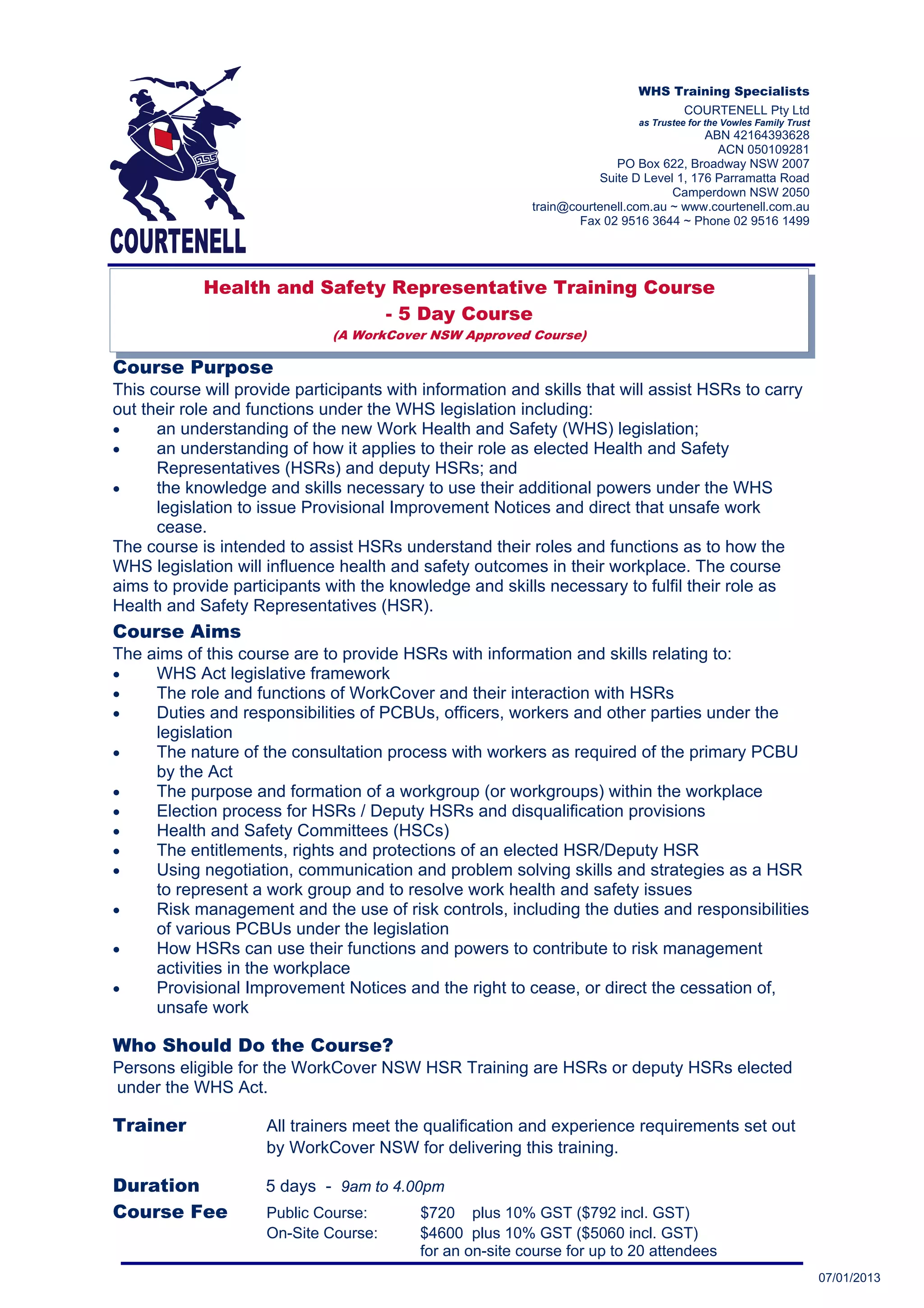 Health and Safety Representative Course - HSR | PDF