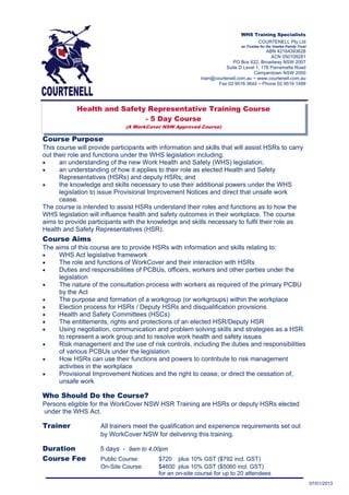 Health and Safety Representative Course - HSR | PDF