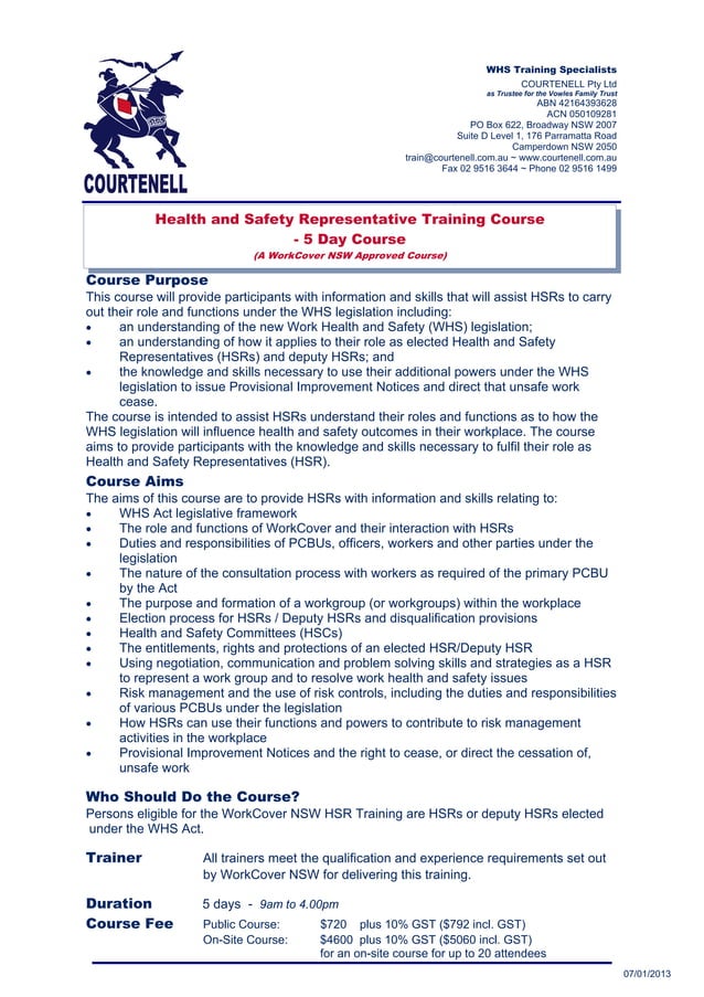Health and Safety Representative Course - HSR | PDF