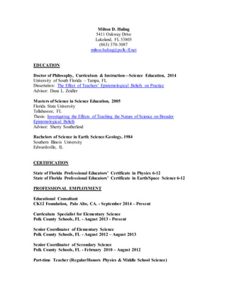 Milt's Vita | DOCX | Professional School | Postgraduate Education