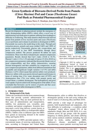 Green Synthesis of Biowaste Derived Pectin from Pomelo Citrus Maxima Peel and Cacao Theobroma ...