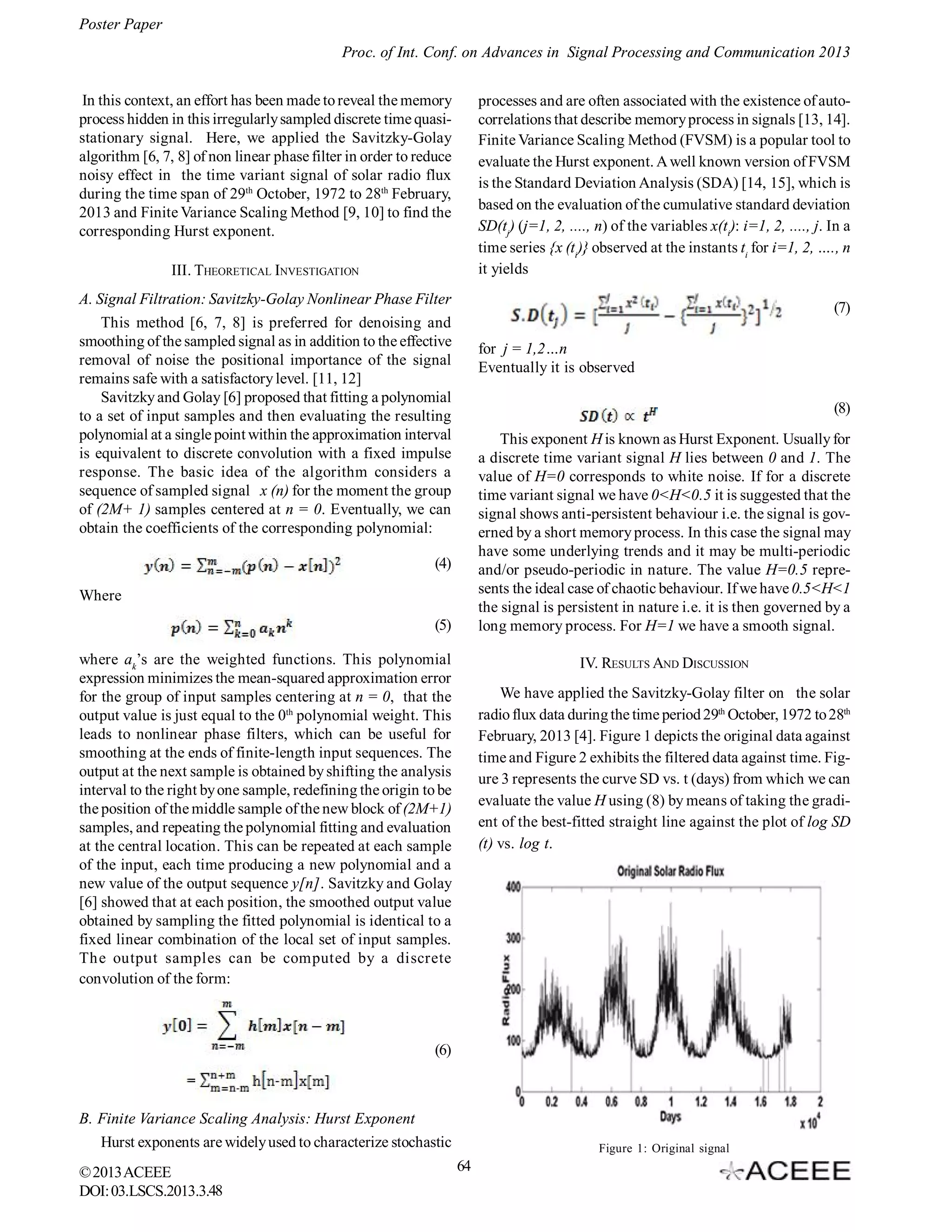 Identification of the Memory Process in the Irregularly Sampled Discrete Time Signal of Solar ...