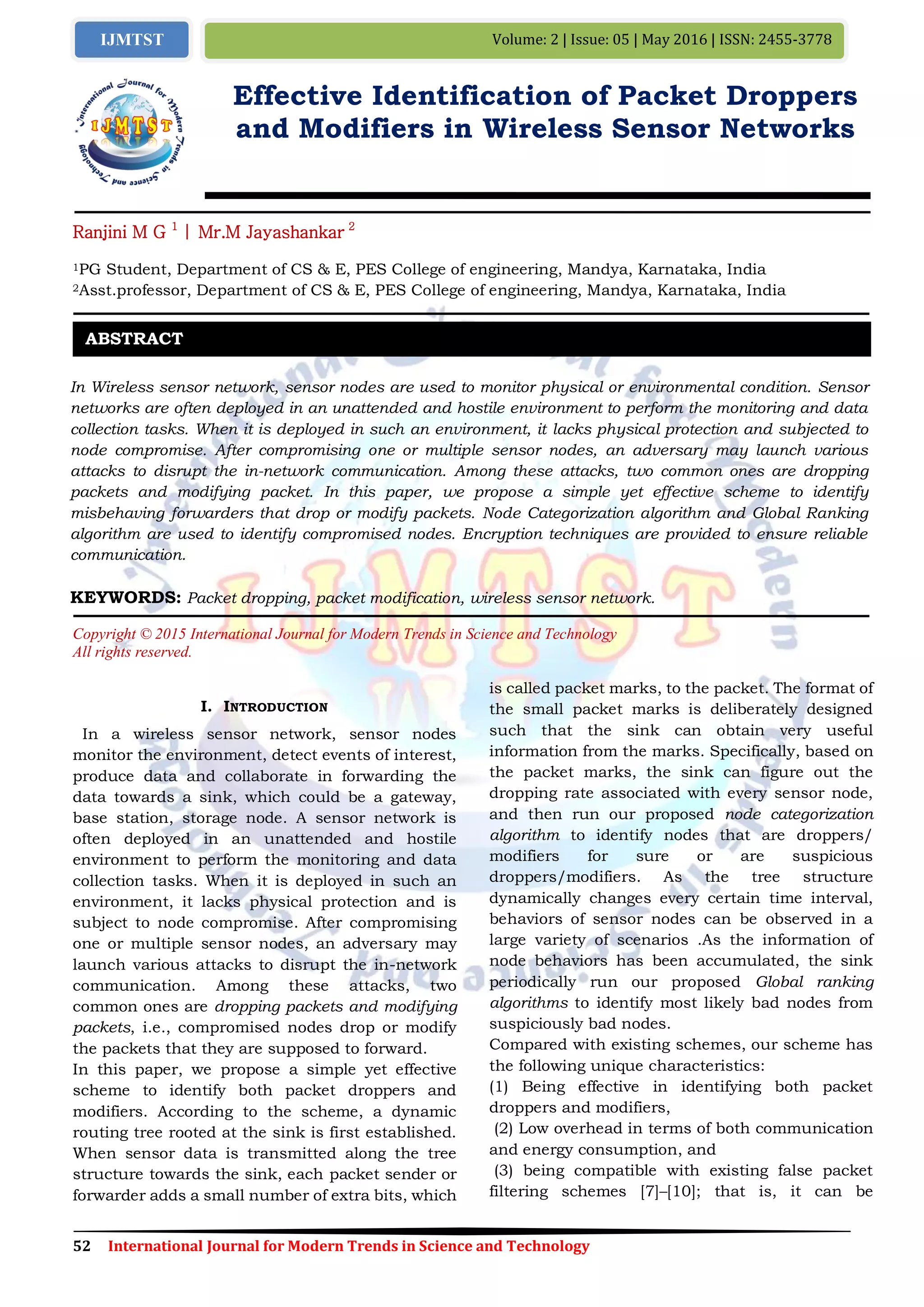Effective Identification of Packet Droppers and Modifiers in Wireless Sensor Networks | PDF ...