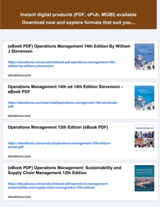 (eBook PDF) Operations Management 12th Edition by William Stevenson | PDF
