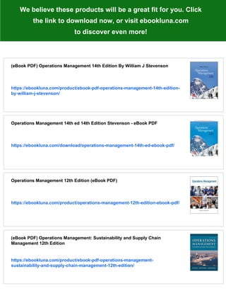 (eBook PDF) Operations Management 12th Edition by William Stevenson | PDF