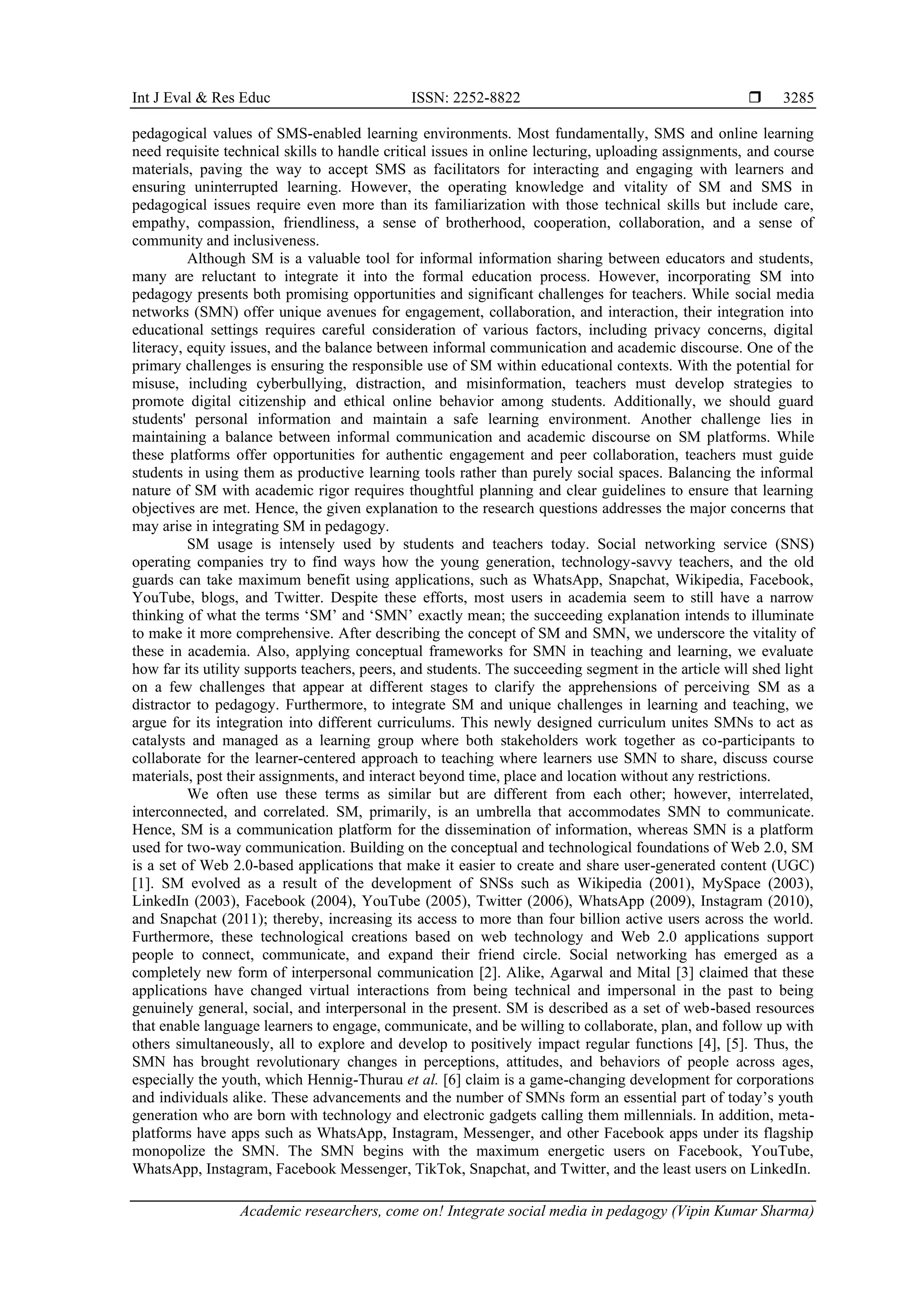 Academic researchers, come on! Integrate social media in pedagogy | PDF