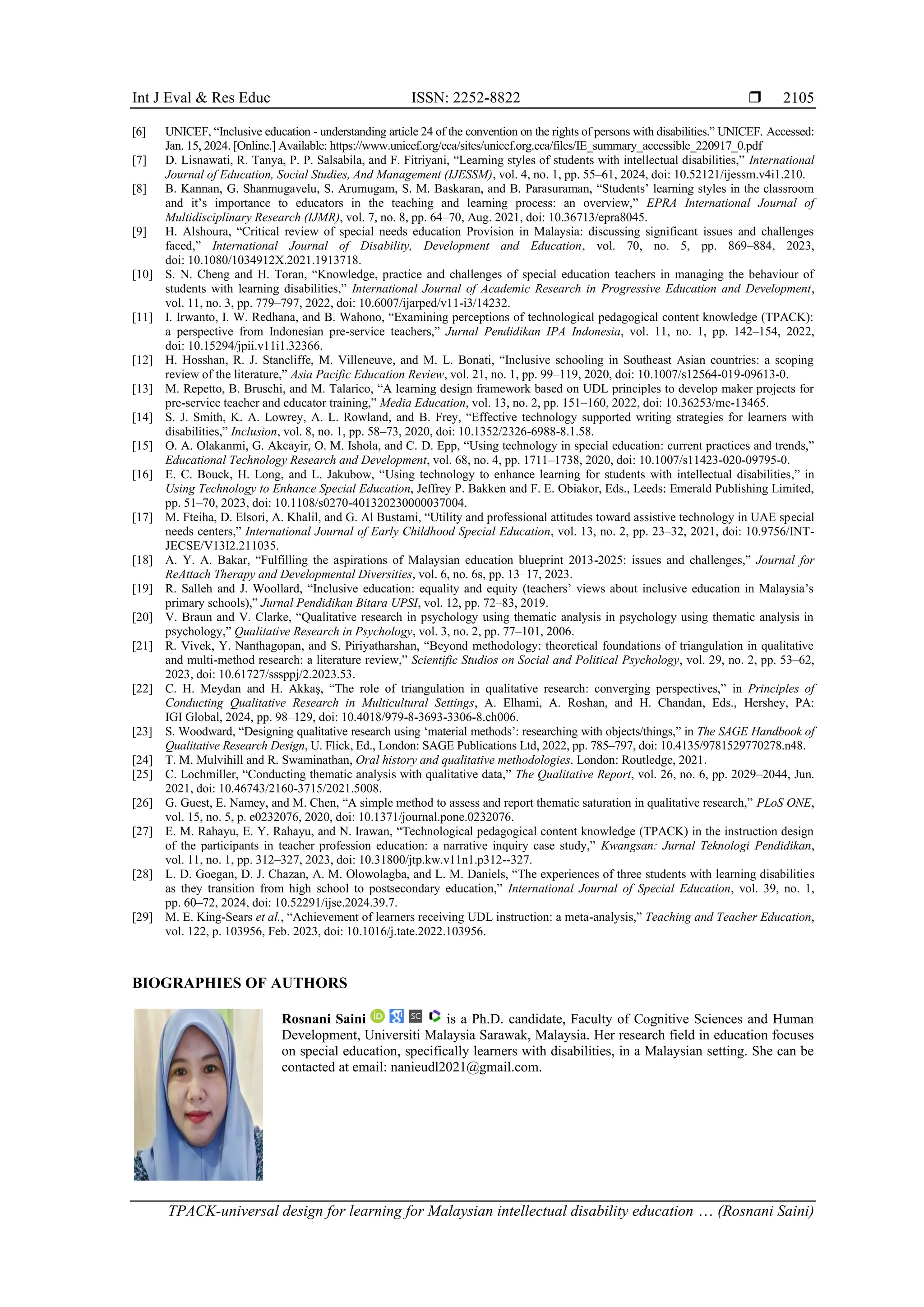 TPACK-universal design for learning for Malaysian intellectual ...