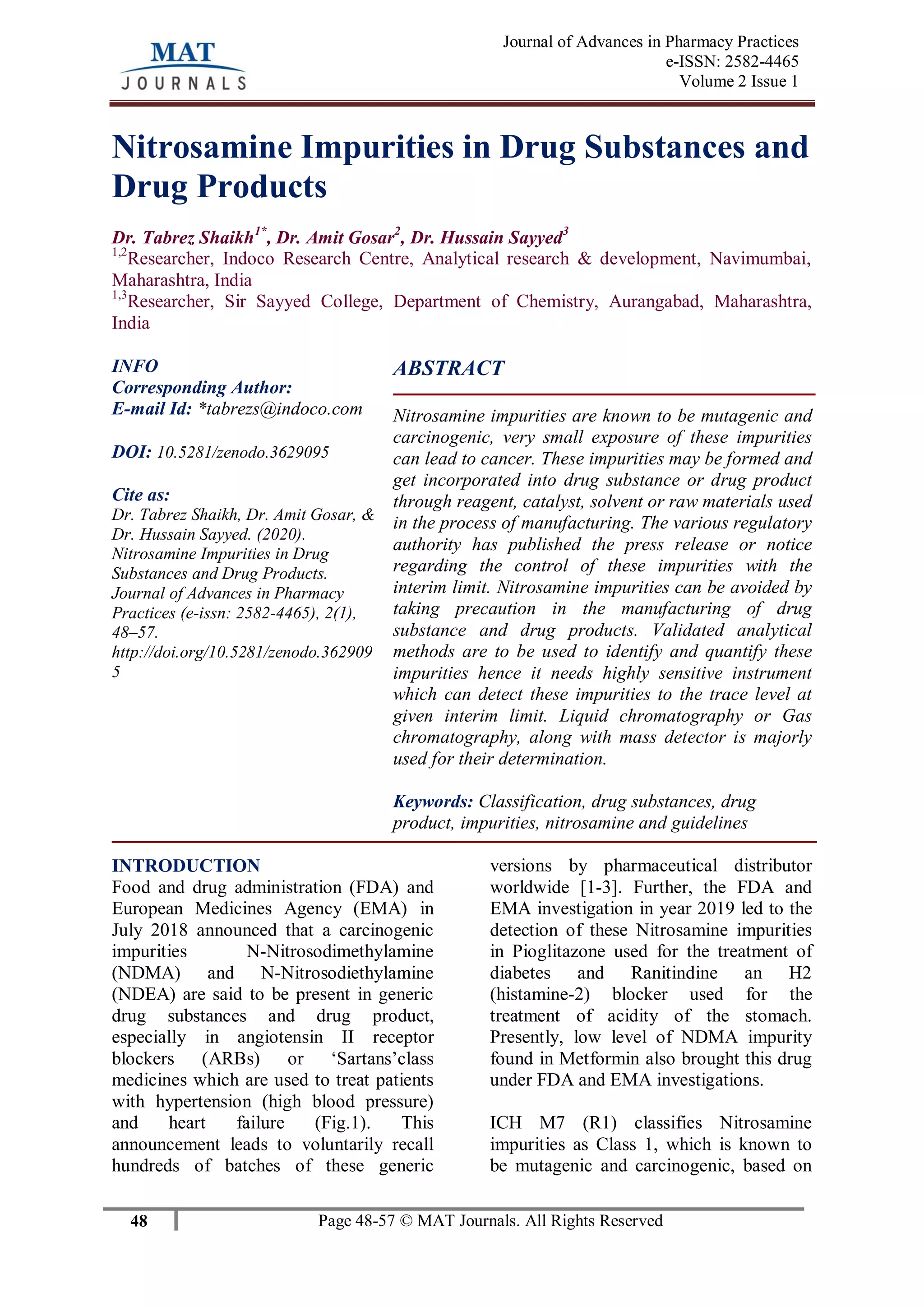 Nitrosamine impurities in drug substances and drug products-format | PDF