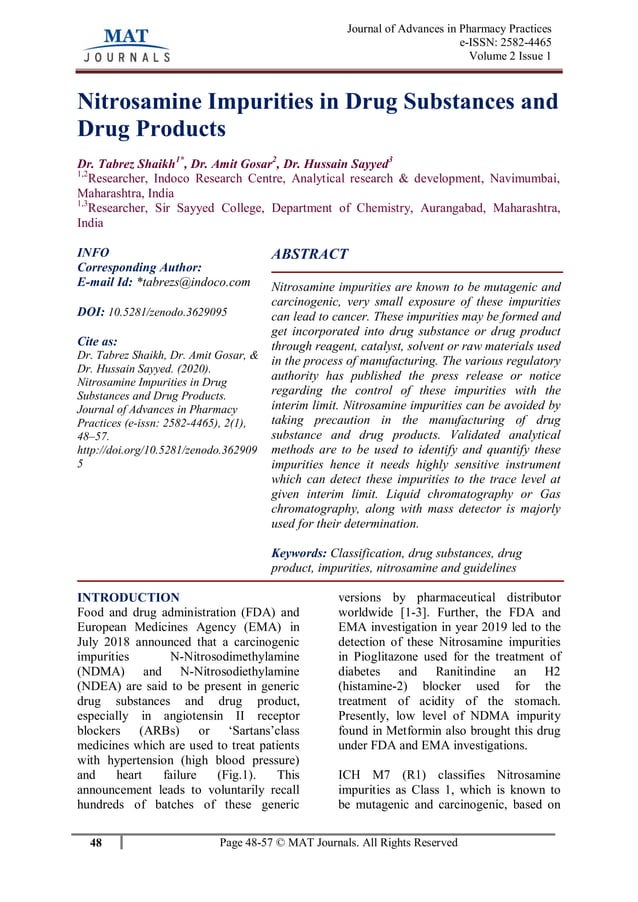 Nitrosamine impurities in drug substances and drug products-format ...