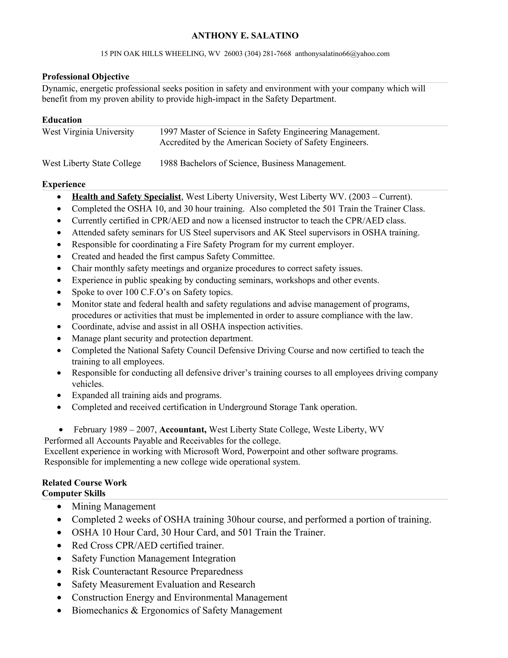 Anthony's Resume SAFETY II | DOC