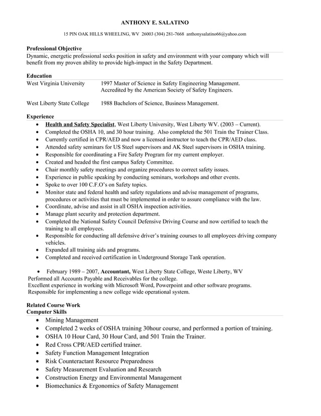 Anthony's Resume SAFETY II | PDF