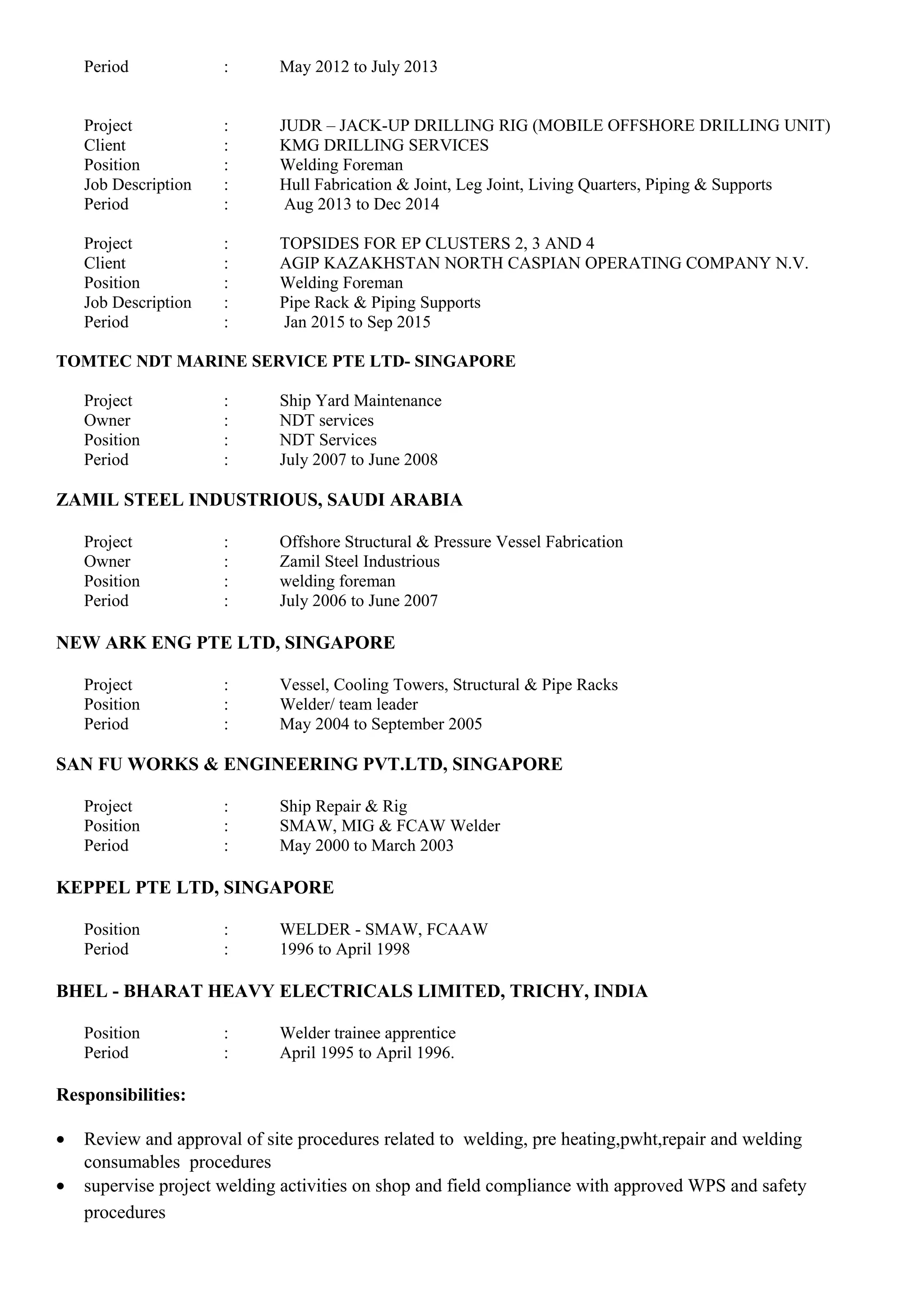 Prakesh Welding Foreman CV | DOC