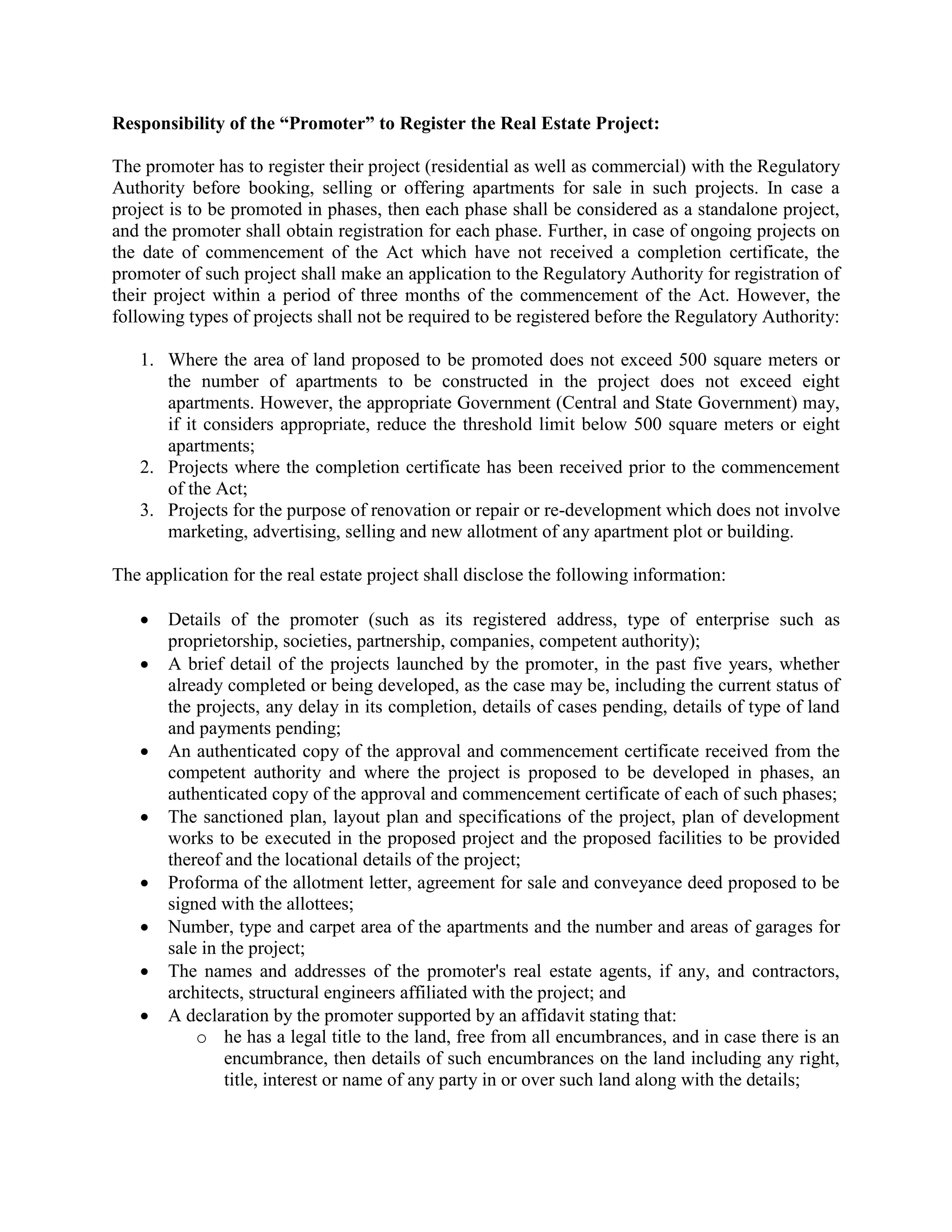 Real Estate (Regulation and Development) Act, 2016-Promoters ...