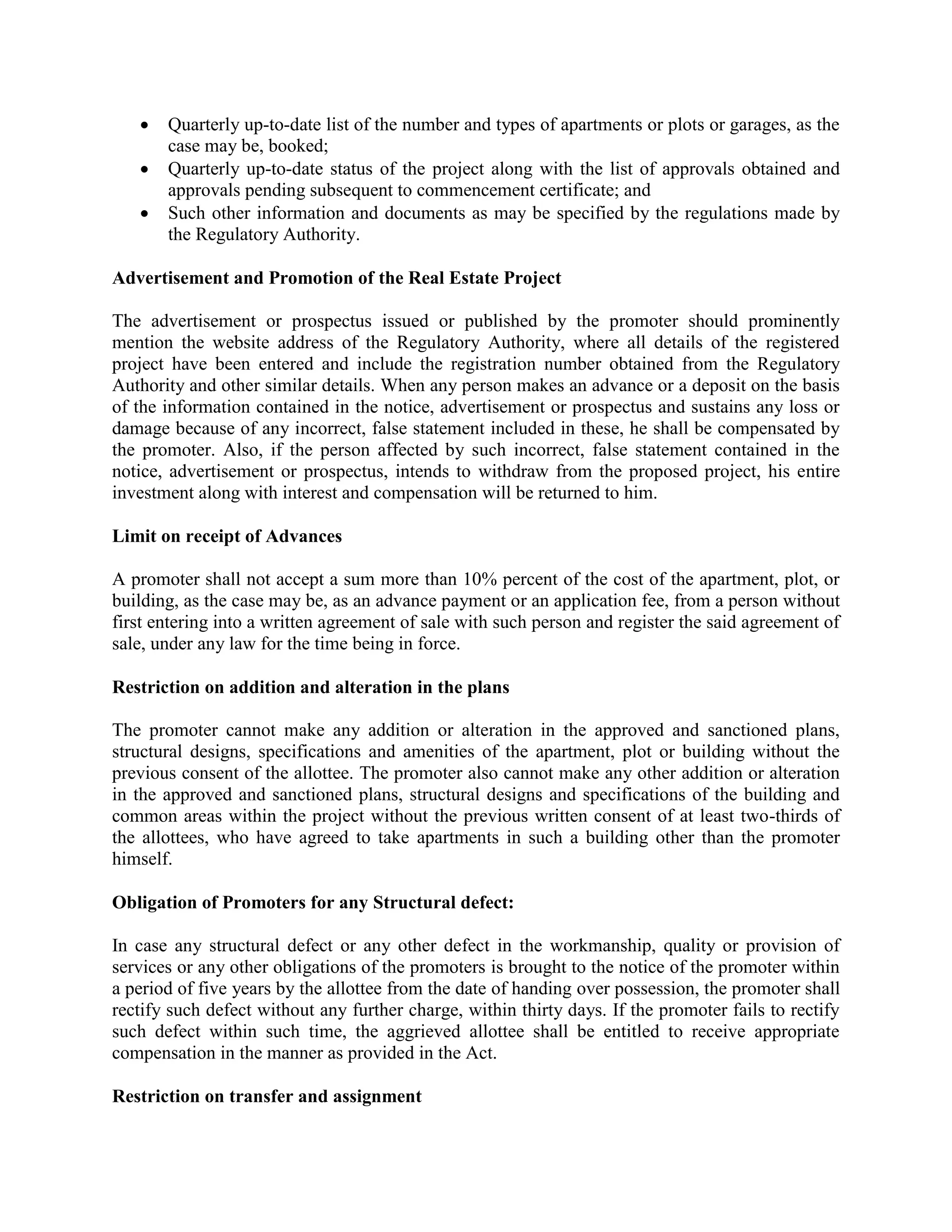 Real Estate Regulation And Development Act 2016 Promoters