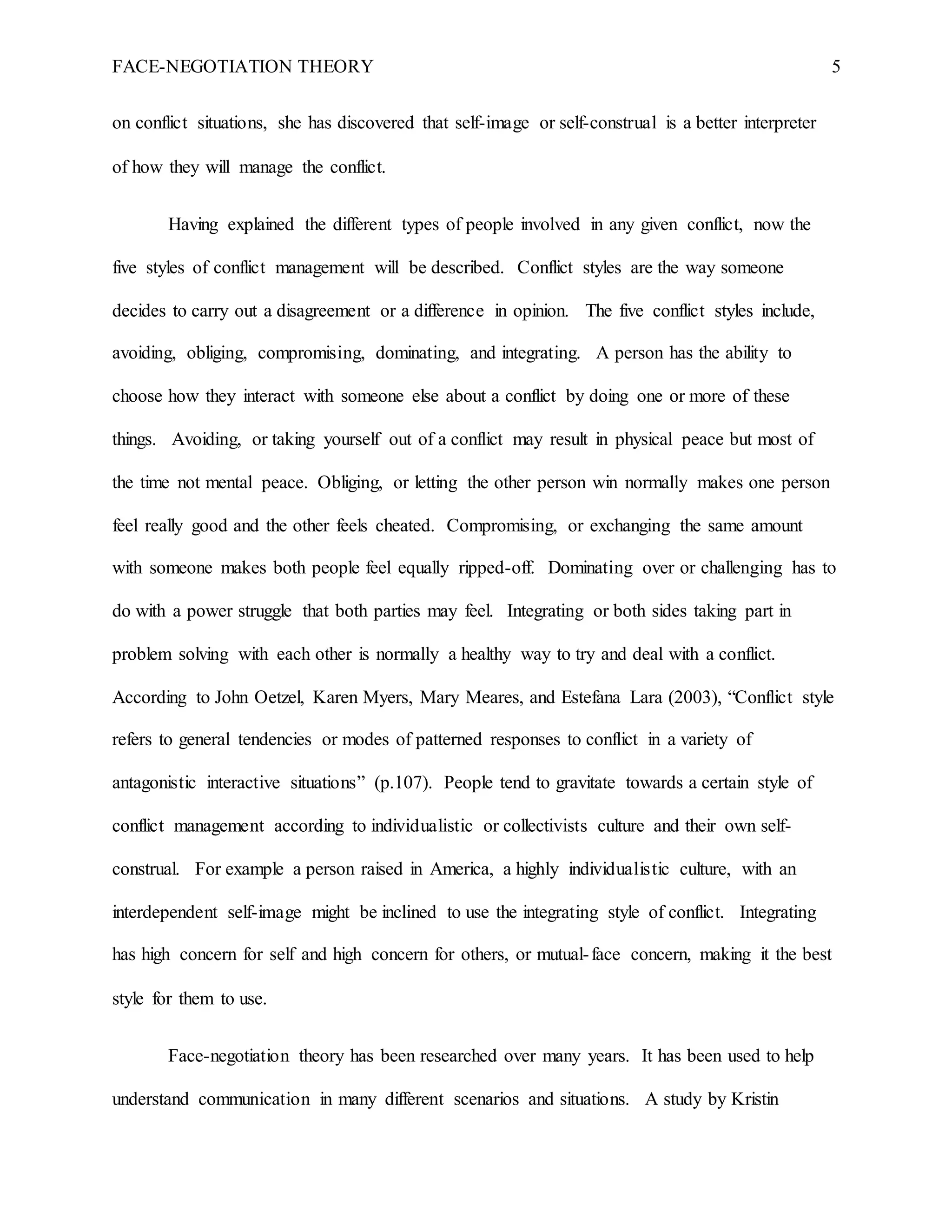 Face-Negotiation Theory paper | DOCX