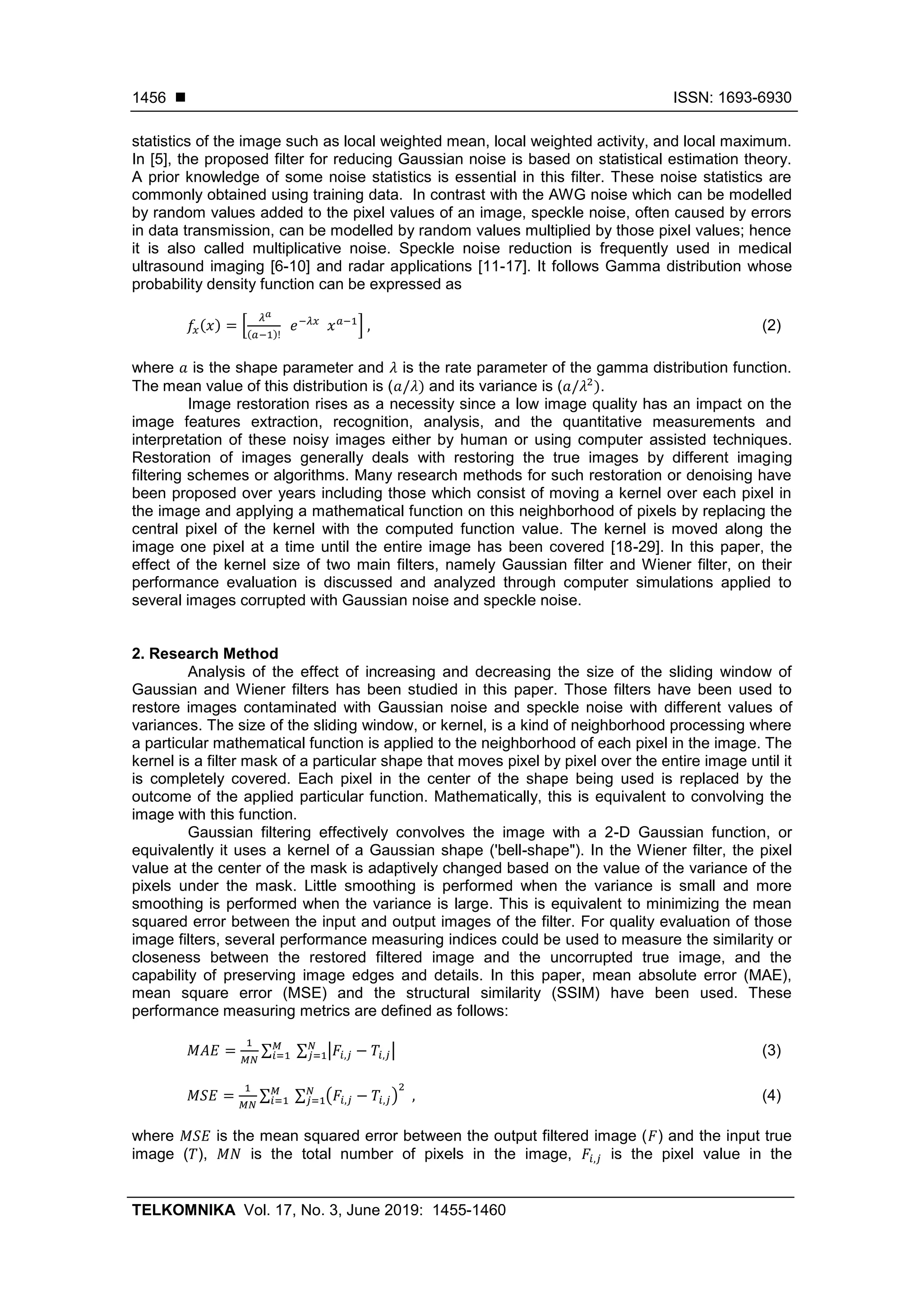 Effect Of Kernel Size On Wiener And Gaussian Image Filtering Pdf