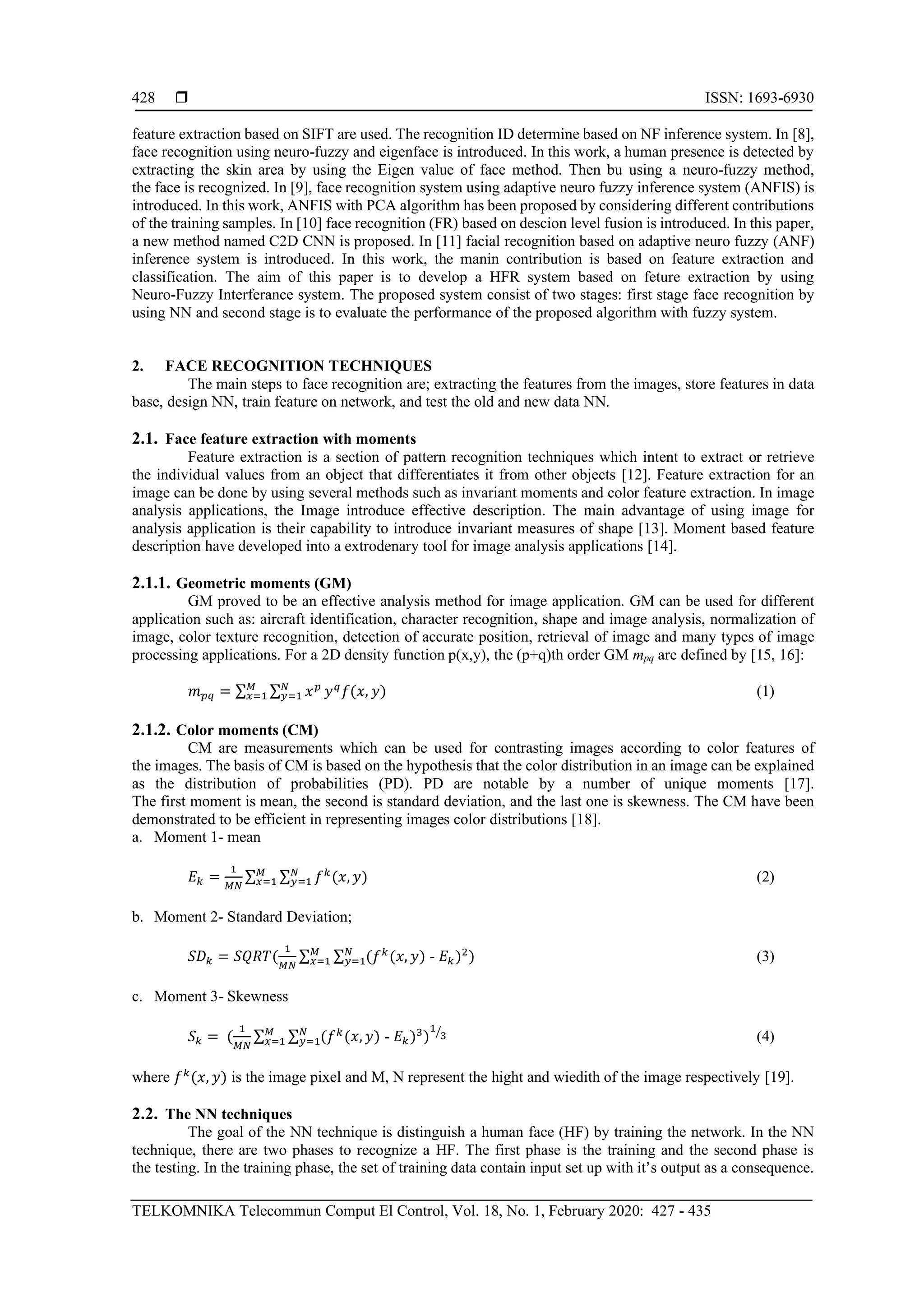 Neuro Fuzzy Inference System Based Face Recognition Using Feature Extraction Pdf
