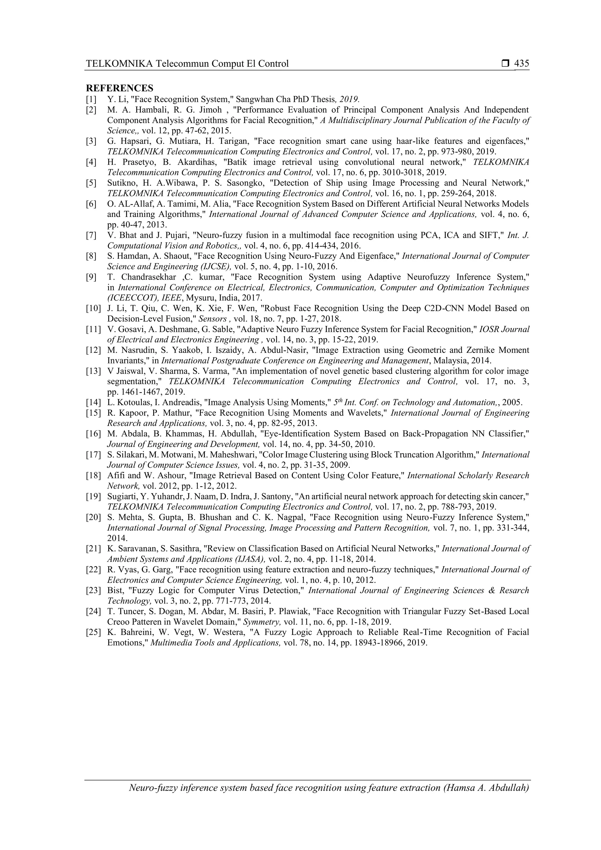 Neuro Fuzzy Inference System Based Face Recognition Using Feature