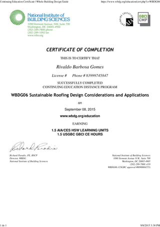 Continuing Education Certificate _ Whole Building Design Guide | PDF