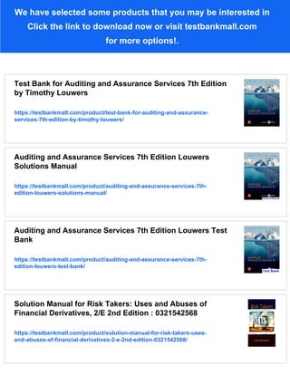 Solution Manual for Auditing and Assurance Services 7th Edition by ...