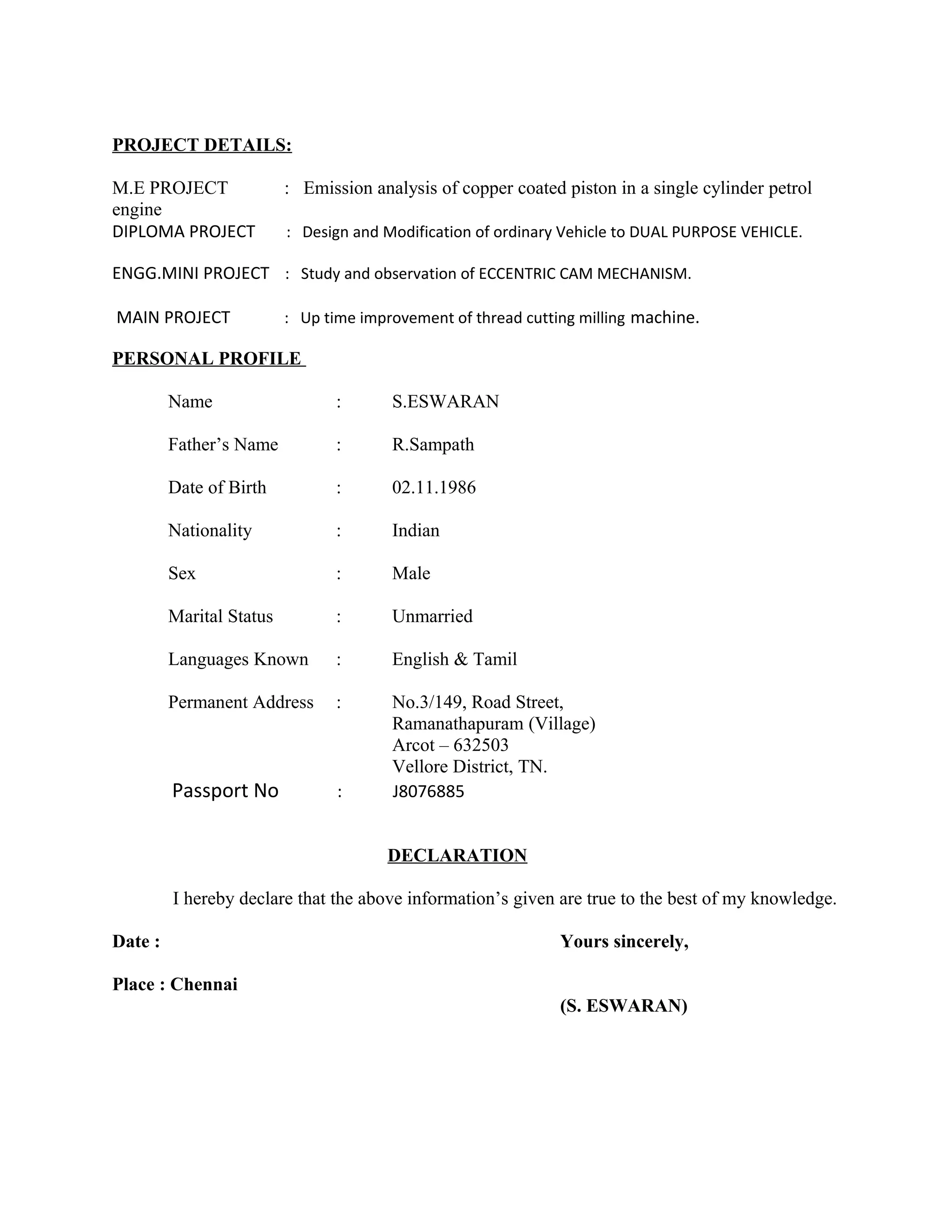 NEW ESWARAN RESUME 16.6.16