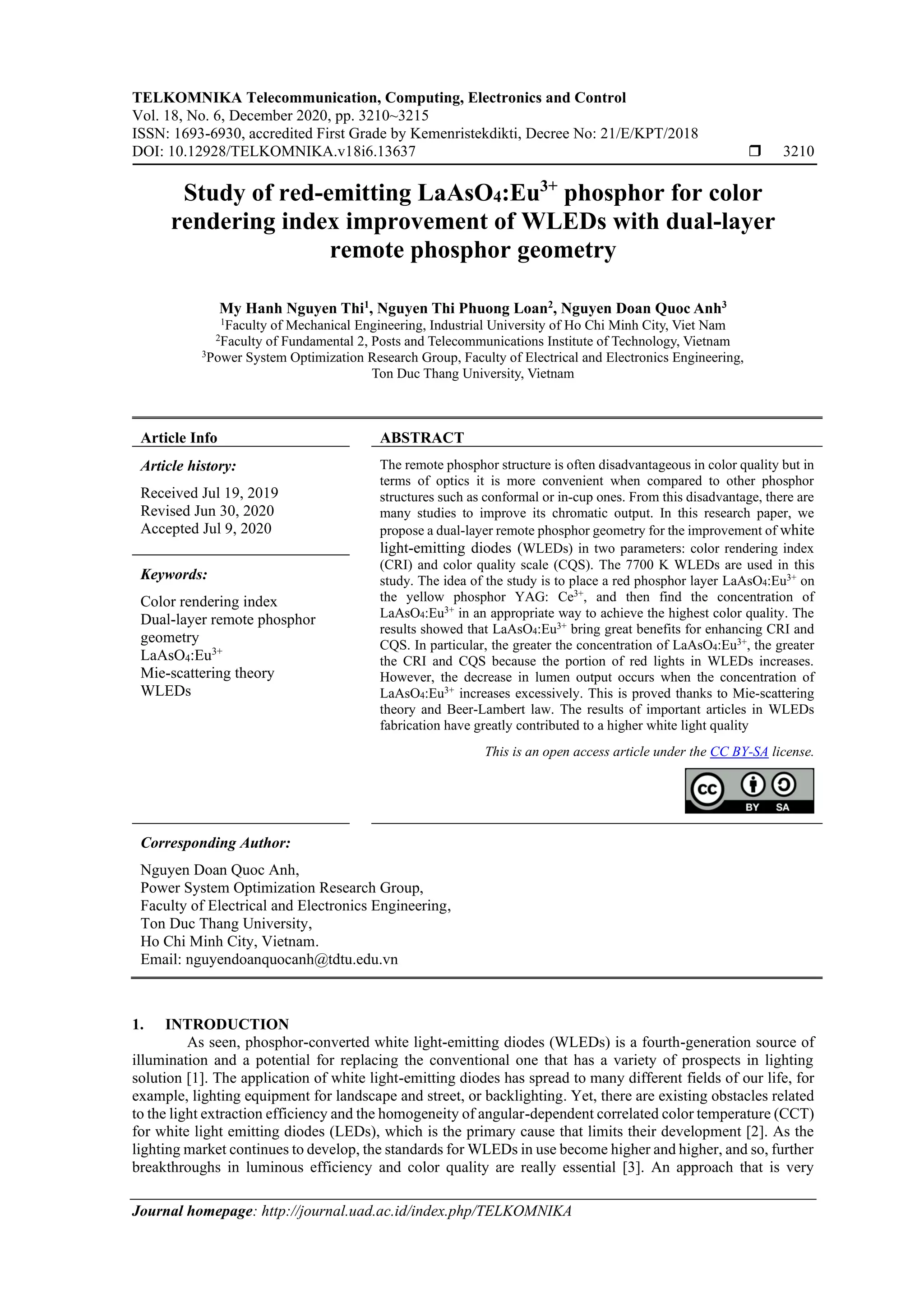 Study of red-emitting LaAsO4:Eu3+ phosphor for color rendering index improvement of WLEDs with ...