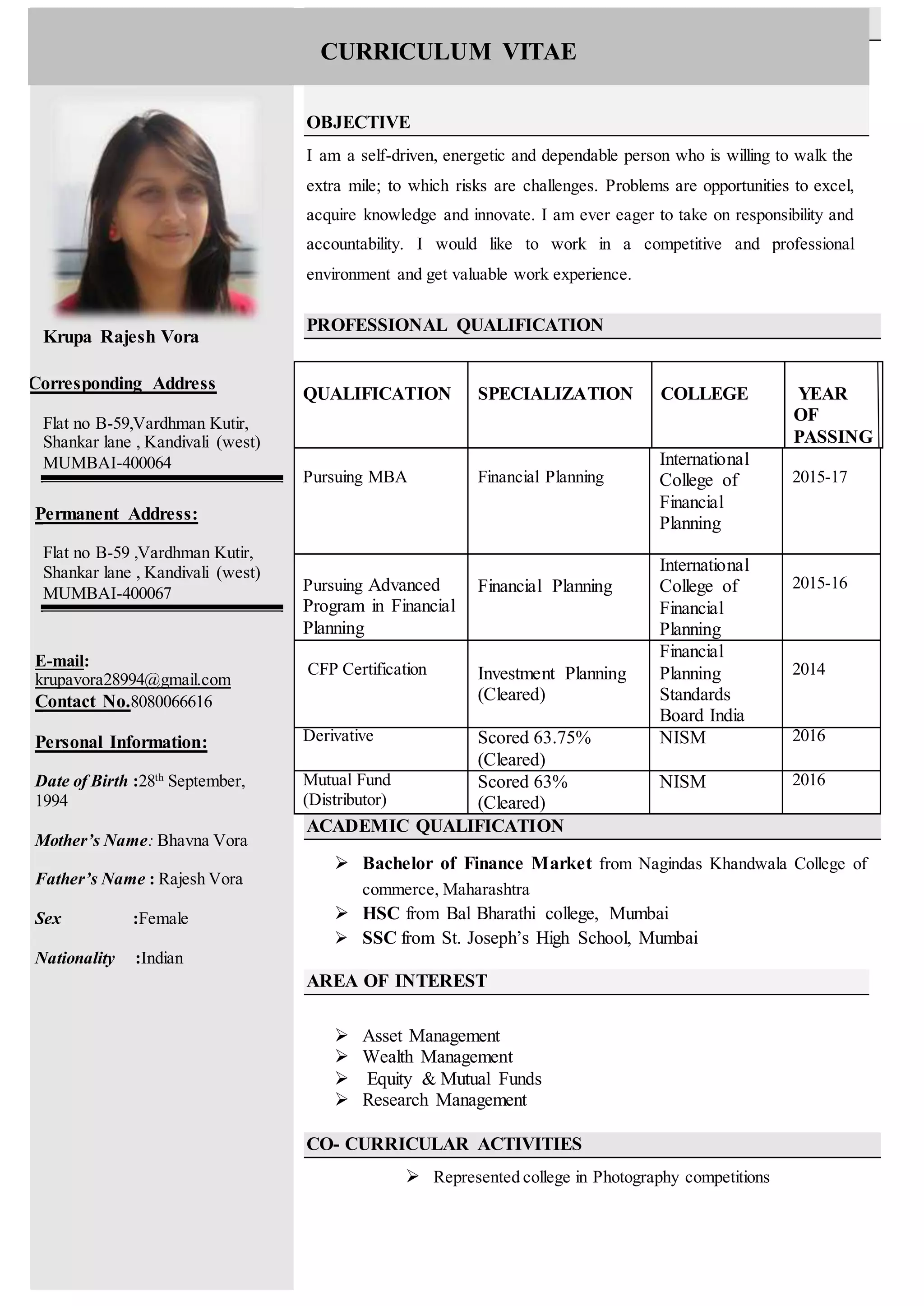 krupa vora - cv | PDF