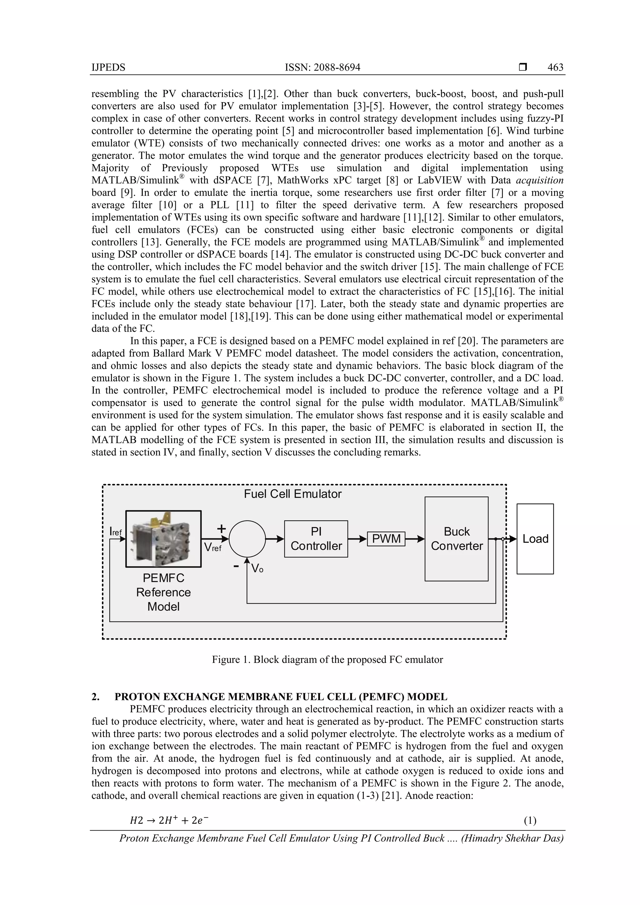 Proton Exchange Membrane Fuel Cell Emulator Using PI Controlled Buck Converter | PDF