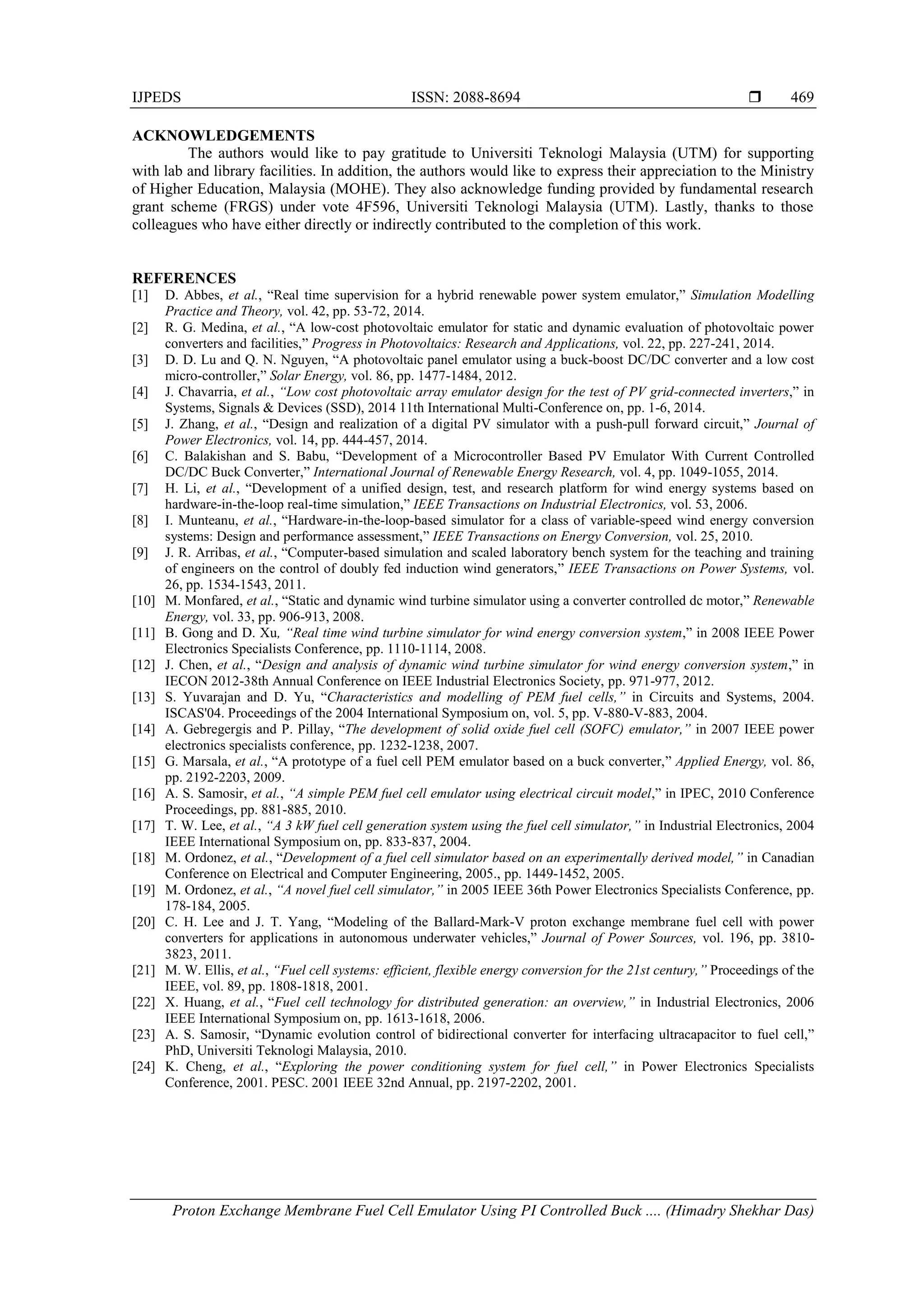 Proton Exchange Membrane Fuel Cell Emulator Using PI Controlled Buck Converter | PDF