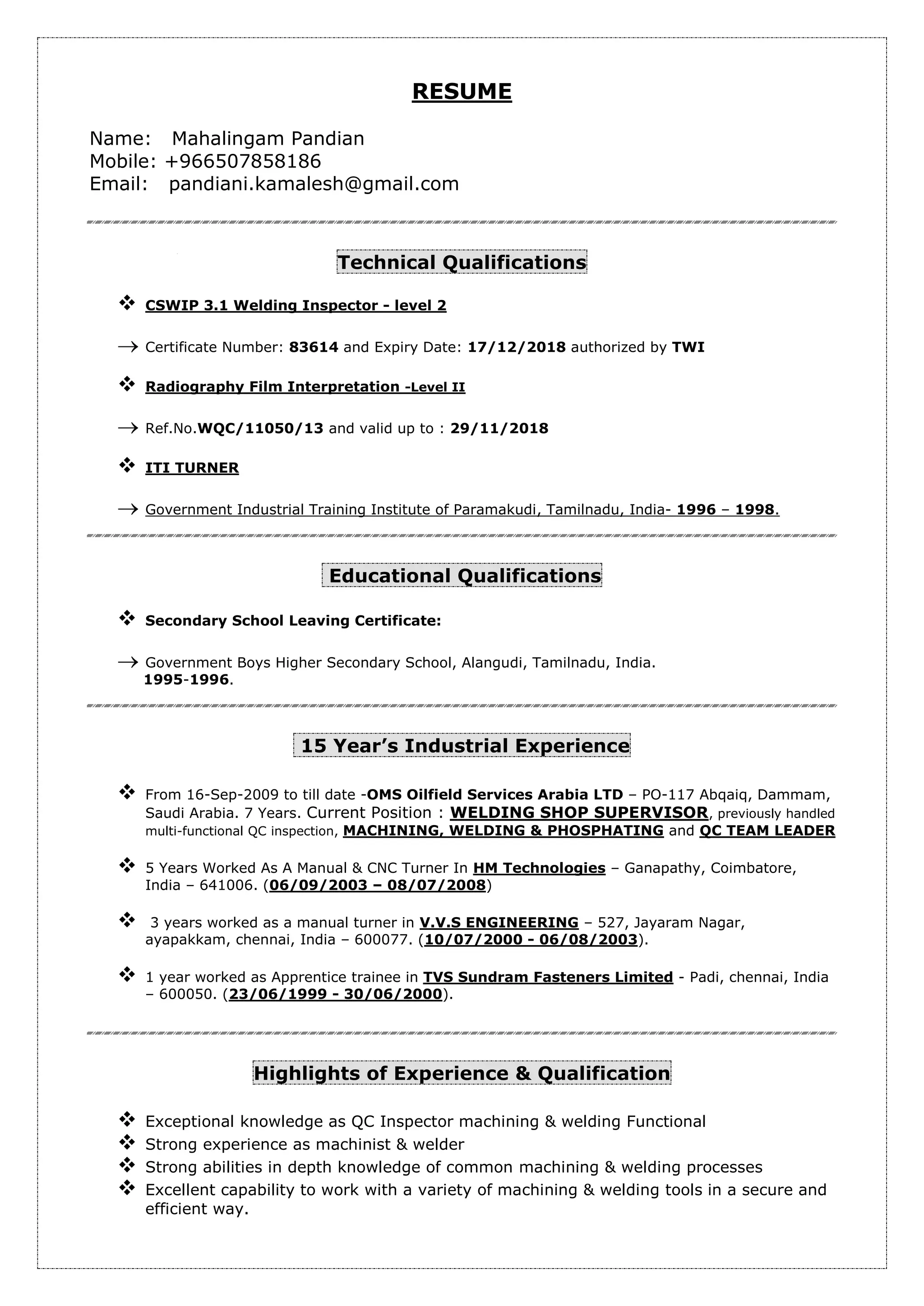 Pandian CV | PDF