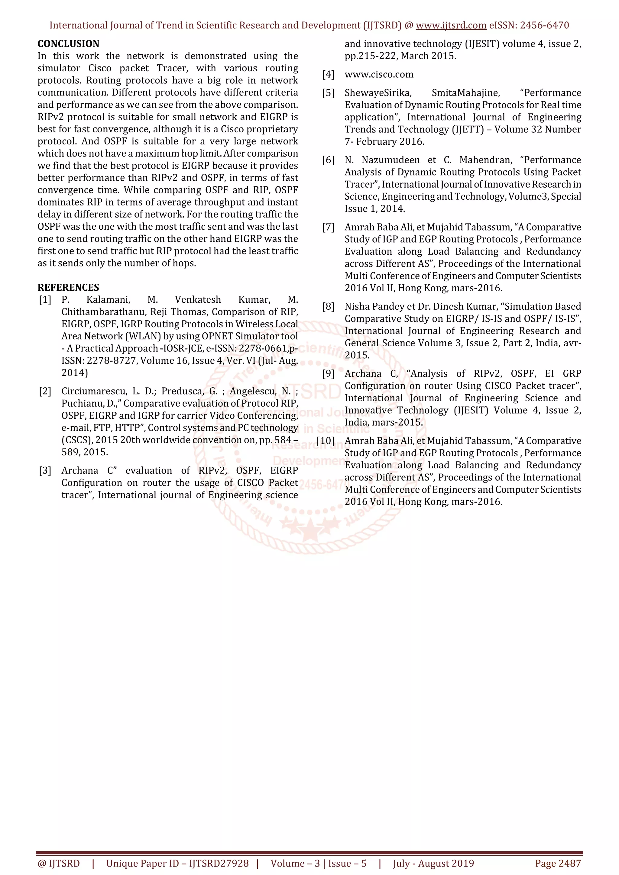 Analysis Of Rip Eigrp And Ospf Routing Protocols In A Network Pdf