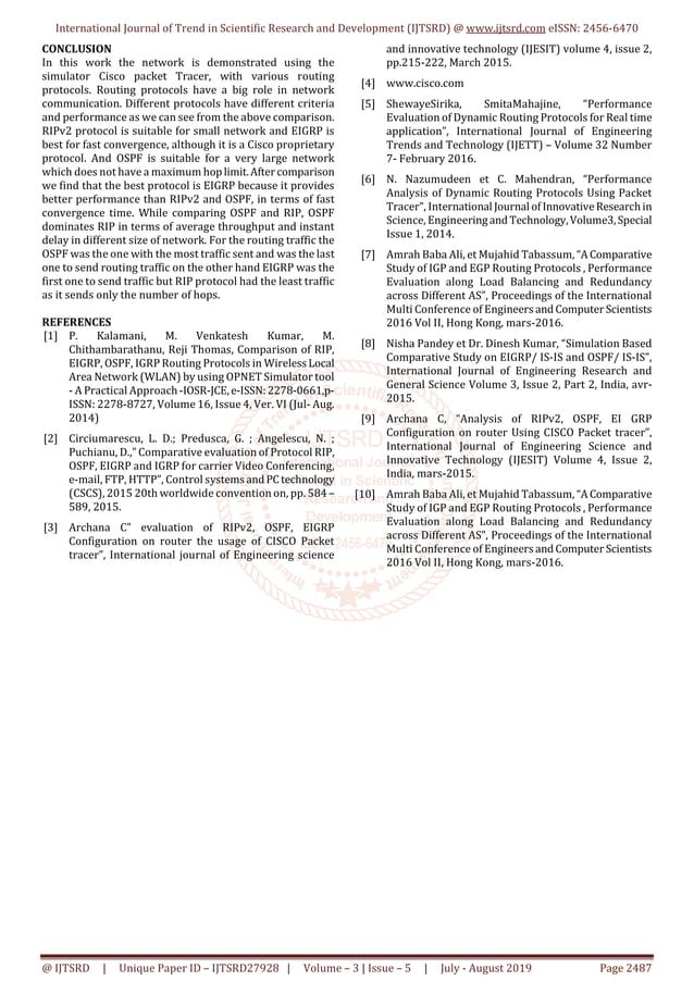 Analysis of RIP, EIGRP, and OSPF Routing Protocols in a Network | PDF