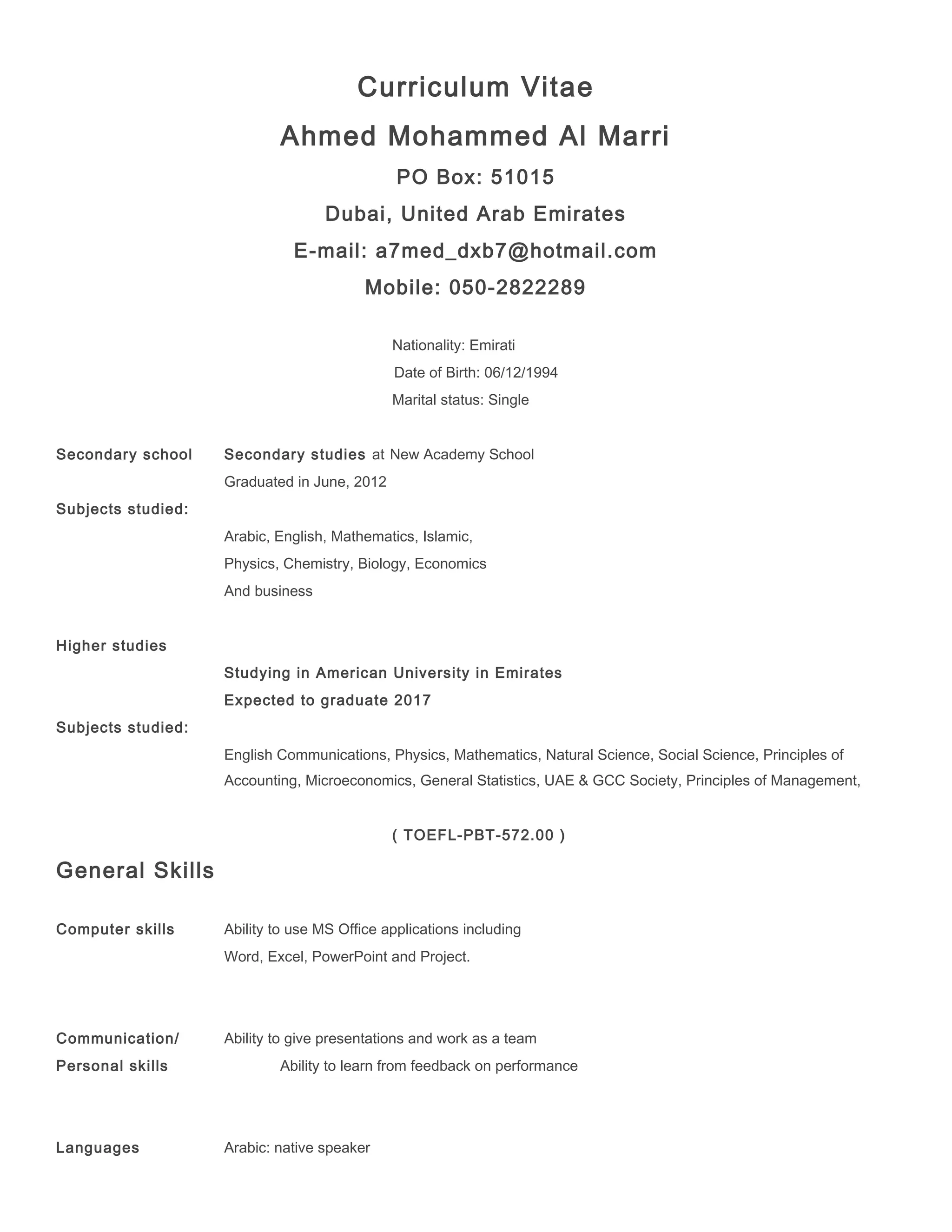 Curriculum_Vitae Ahmed | PDF