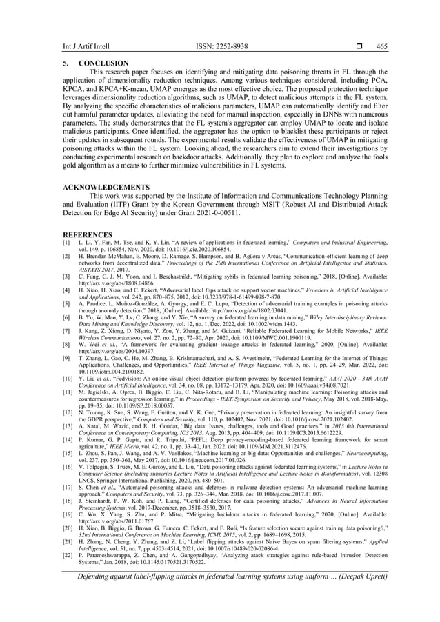 Defending against label-flipping attacks in federated learning systems using uniform manifold ...