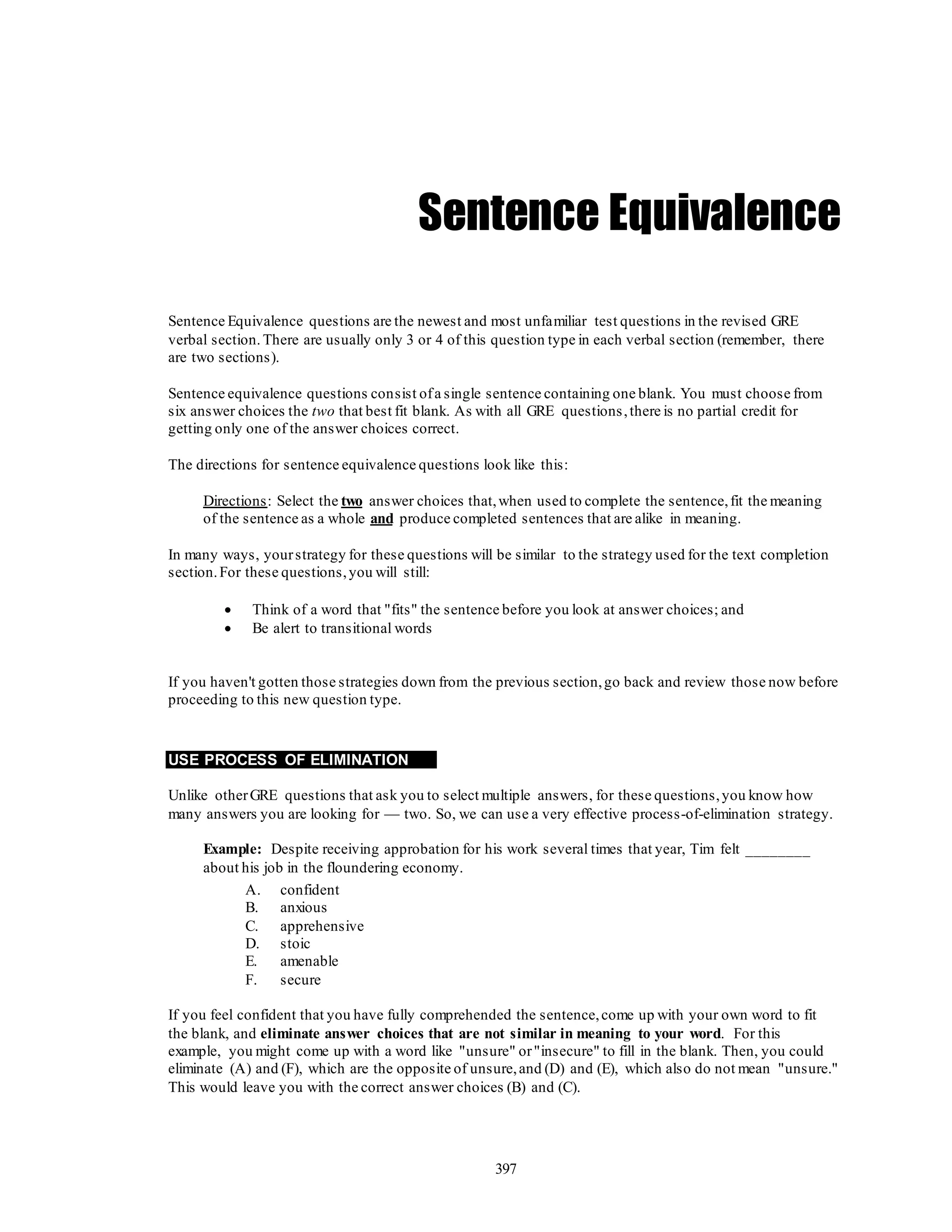 GRE Sentence Equivalence Sample | DOCX