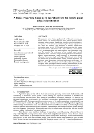 A transfer learning-based deep neural network for tomato plant disease classification | PDF