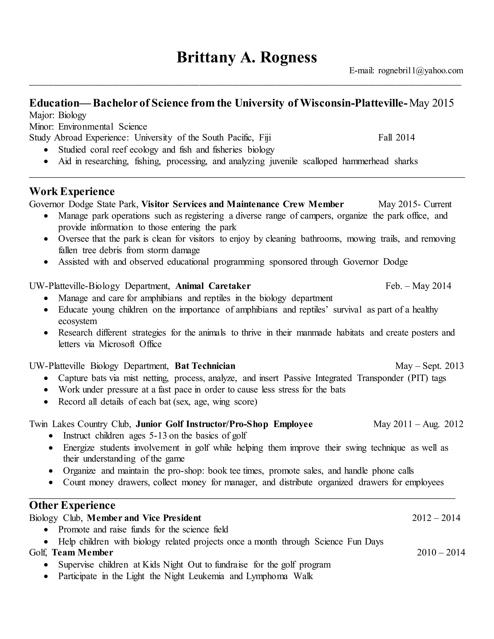 Resume and Completed Coursework List | DOCX