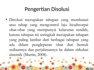 Disolusi Obat untuk Pembelajaran Kinetika Disolusi Obat | PPTX